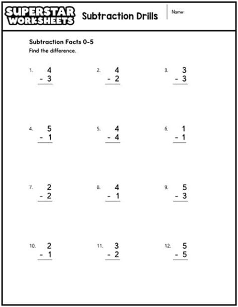 Subtraction Drills Superstar Worksheets