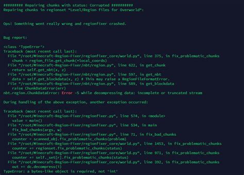 Problem With Repairing Corrupted Chunks Crash · Issue 190 · Fenixinminecraft Region Fixer