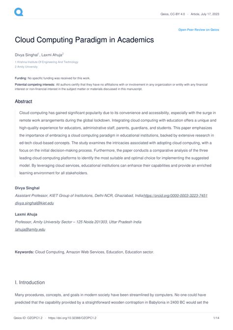 Pdf Cloud Computing Paradigm In Academics
