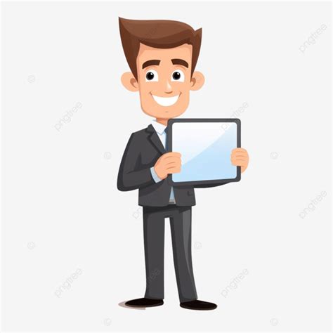 Businessman Character Holding Tablet Illustration Professional Person