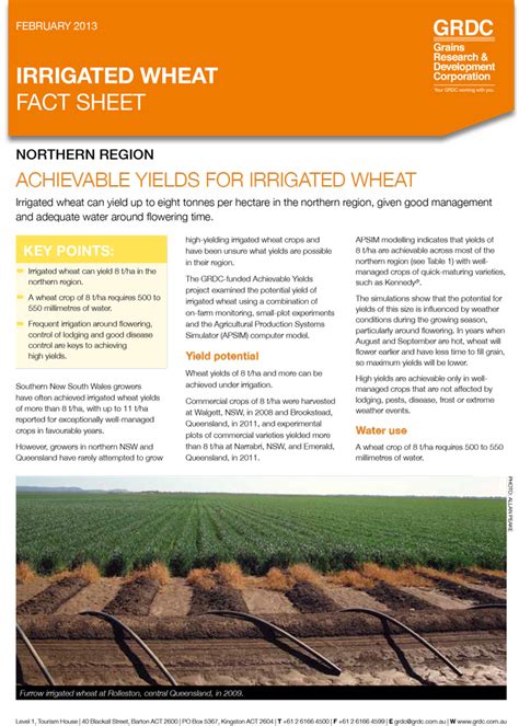 Irrigated Wheat Achievable Yields For Irrigated Wheat Grdc