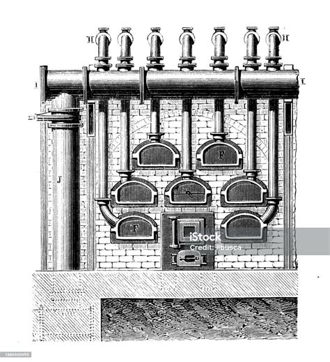 19세기 산업 기술 및 장인정신의 앤티크 일러스트 가스 오븐 19세기에 대한 스톡 벡터 아트 및 기타 이미지 19세기 19세기 스타일 고전 양식 Istock