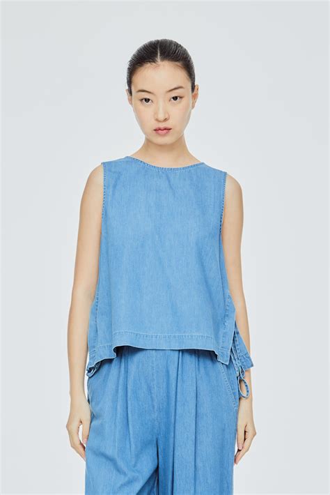 Side Tie Sleeveless Denim Top Iora Malaysia