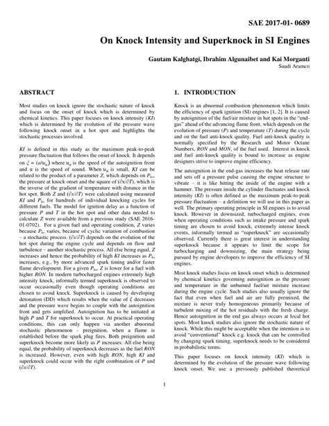 Pdf On Knock Intensity And Superknock In Si Engines