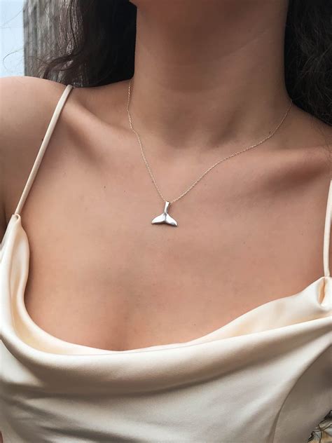 Sterling Silver Whale Tail Necklace Whale Pendant Dainty Etsy