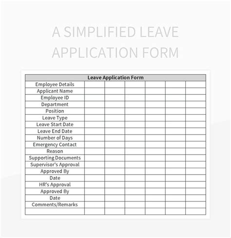 Simple Leave Application Form Excel Template And Google Sheets File For Free Download Slidesdocs