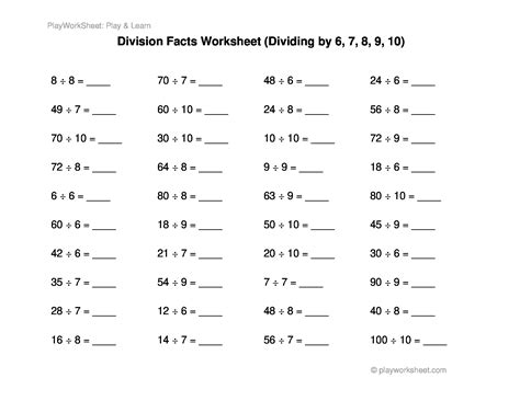Division By 6 7 8 9 Worksheets