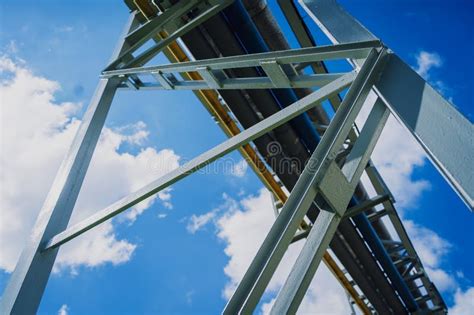 Modern Steam Pipeline For Industrial On Blue Skies Background Stock