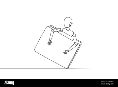 Continuous One Line Drawing Robot Hugging Book Read Add Insight Increase Knowledge Like