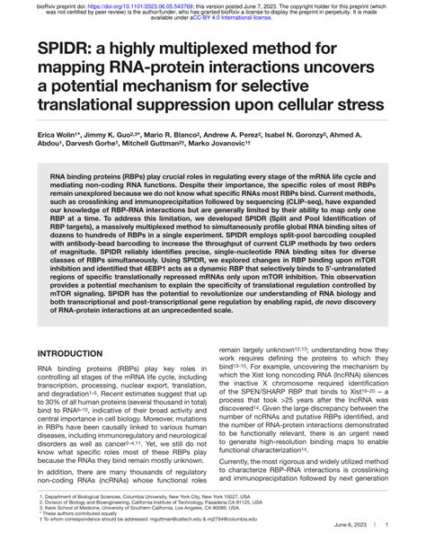 PDF SPIDR A Highly Multiplexed Method For Mapping RNA Protein
