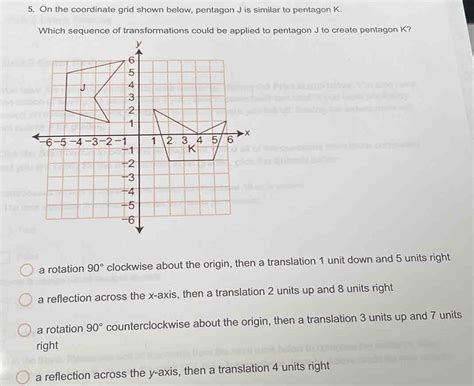 Solved 5 On The Coordinate Grid Shown Below Pentagon J Is Similar To Pentagon K Which