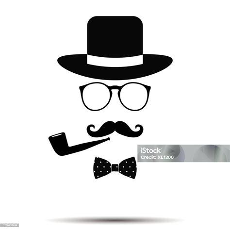 모자 안경 담배 파이프 Bowtie와 콧수염 남자 세트 벡터 일러스트 레이 션 남자에 대한 스톡 벡터 아트 및 기타 이미지