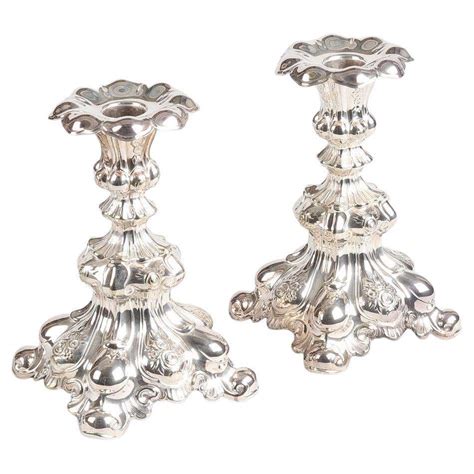 Antique Pair Of Candle Holder Sterling Silver Rococo Style Candlesticks