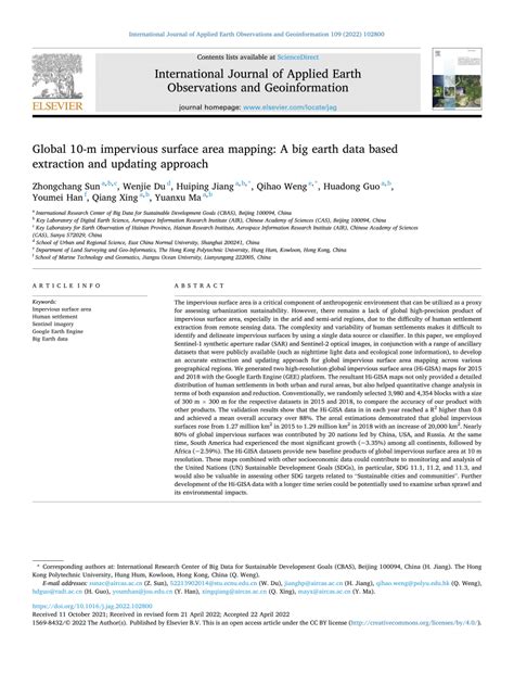 Pdf Global 10 M Impervious Surface Area Mapping A Big Earth Data Based Extraction And