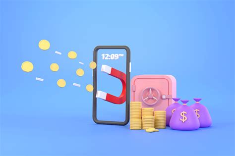 스마트 포에 자석은 돈을 유치 돈 가방과 동전의 스택 비즈니스 개념 3차원 형태에 대한 스톡 사진 및 기타 이미지 3차원