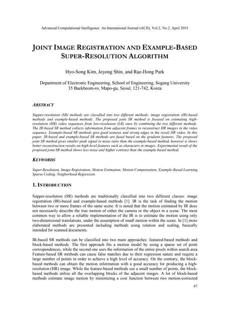 Joint Image Registration And Example Based Super Resolution Algorithm Pdf