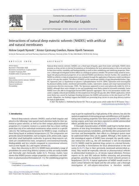 Pdf Interactions Of Natural Deep Eutectic Solvents Nades With