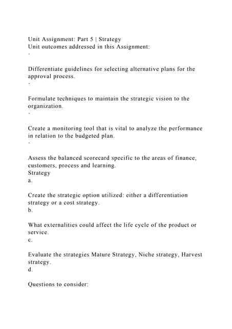 Unit Assignment Part 5 Strategyunit Outcomes Addressed In This Docx