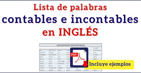 Sustantivos Contables E Incontables En Inglés Pdf Con Tabla De Ejemplos
