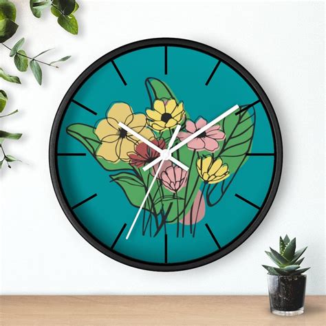 Floral Wall Clock Cute Flower Clock Bohemian Wall Clock Custom Clock