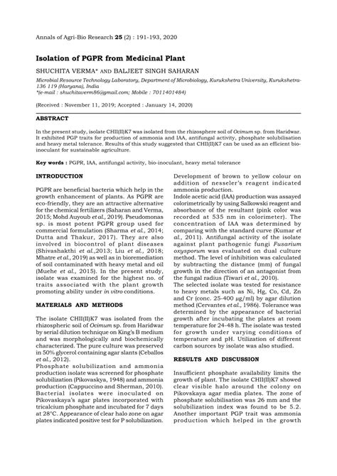 Pdf Isolation Of Pgpr From Medicinal Plant