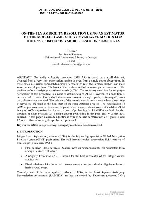 Pdf On The Fly Ambiguity Resolution Using An Estimator Of The