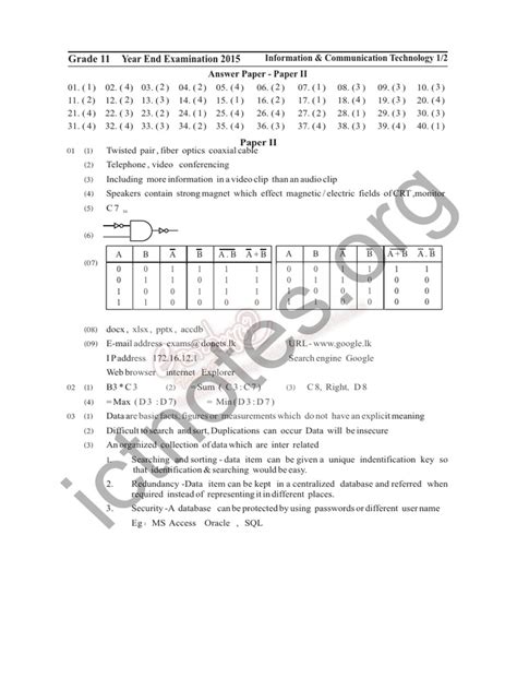 Ol Ict Third Term Model Paper English Medium Grade 11 Answers 2015 Pdf Databases Computing