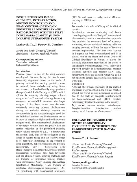 Pdf Possibilities For Image Guidance Intrafraction Motion Monitoring