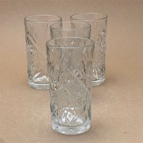 Set Of 4 Libbey Hobstar Highball Glass Vintage Libbey Hobstar Barware