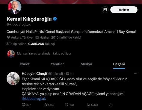 Kılıçdaroğlunun beğendiği bir tweet r Turkey