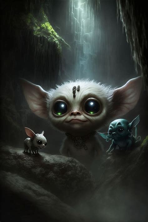 An Image Of A Baby Yoda With Big Eyes And Two Smaller Ones In The