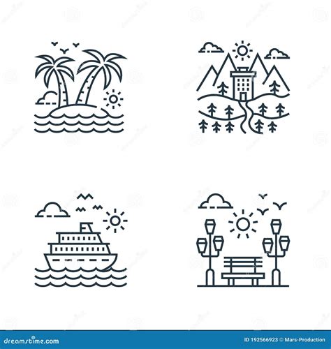 Pictogrammen Voor Natuur En Landschap Lineaire Set