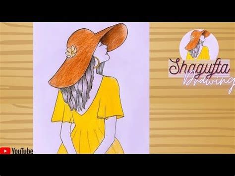 How To Draw A Girl Back Side With Hat Pencil Sketch A Girl Wearing Hat Drawing Easy