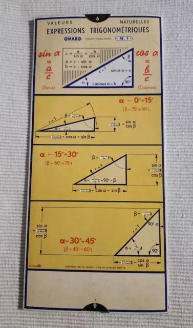 ANCIEN 1935 RÈGLE OMARO M 1 Expressions Trigonométriques Valeurs