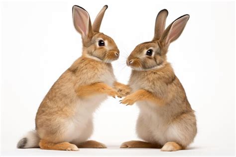 Premium Photo Two Rabbits Standing Up To Each Other