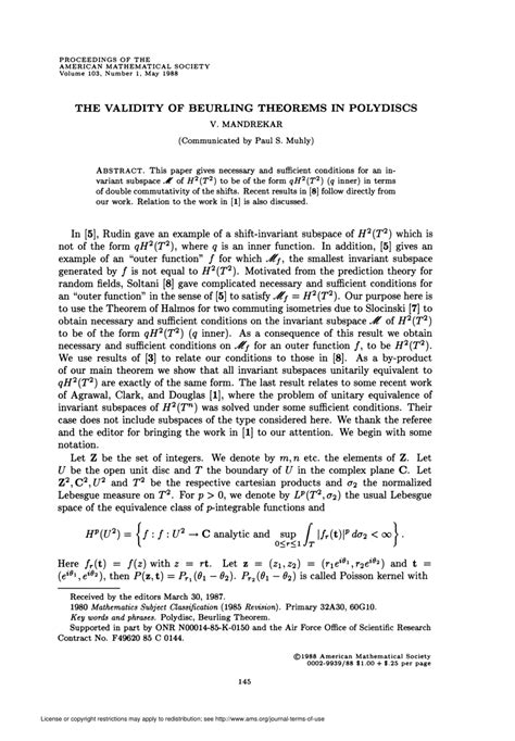 PDF The Validity Of Beurling Theorems In Polydiscs