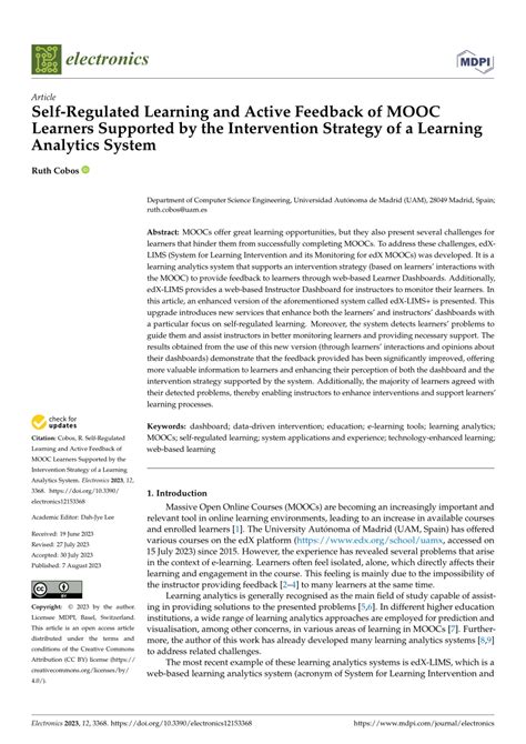 Pdf Self Regulated Learning And Active Feedback Of Mooc Learners Supported By The Intervention
