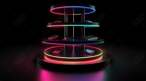 3d 렌더링에 장식된 그라데이션 조명이 있는 검정색 제품 디스플레이 스탠드 배경 스탠 배경 검은 빛 배경 지휘대 배경