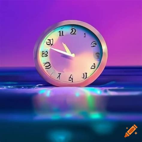 Iridescent Beach With A Crystal Dali Clock
