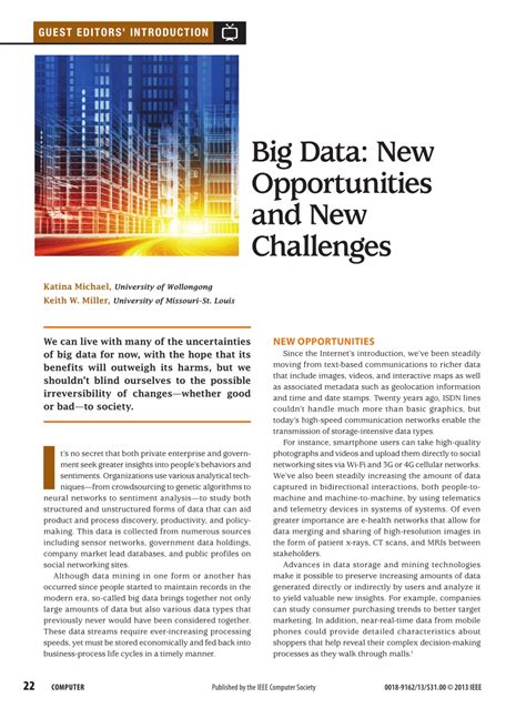 Pdf Big Data New Opportunities And New Challenges Guest Editors