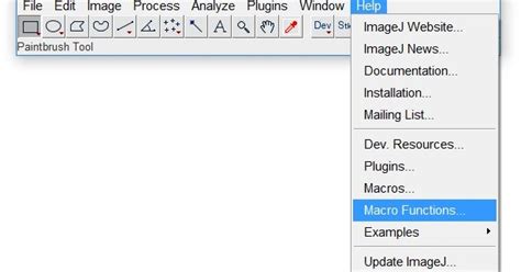 My imageJ เปด Macro Functions reference page เปนแนวทางการสราง
