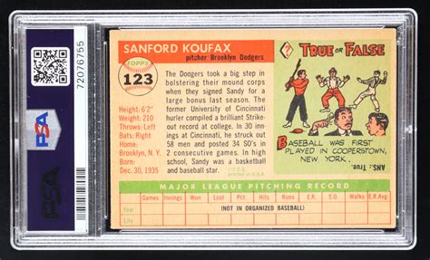 Sandy Koufax Signed Topps RC PSA Autograph Graded PSA Pristine Auction