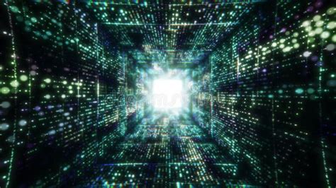 Digital Matrix Core Tunnel Of Binar Lights Neon Glowing Rays Loop In Motion Into Digital Ai Or