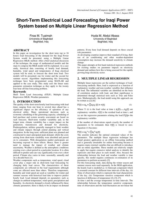PDF Short Term Electrical Load Forecasting For Iraqi Power System