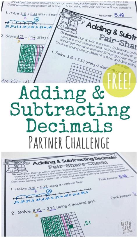 Free Adding And Subtracting Decimals Partner Activity