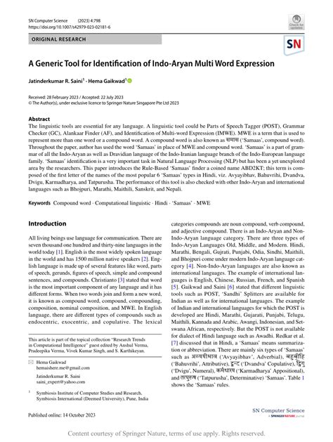A Generic Tool For Identification Of Indo Aryan Multi Word Expression