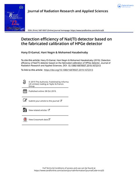 Pdf Detection Efficiency Of Naitl Detector Based On The Fabricated