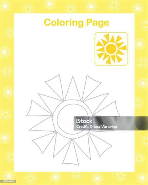 태양 간단한 개요 만화 색칠 공부 페이지 벡터 일러스트 레이 션 자연 환경 요소 인쇄 가능한 교육 또는 레저 게임 아이들을 위한 활동 워크시트 교사 리소스 계절에 대한 스톡