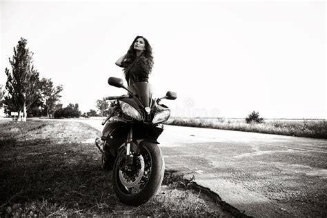 Sexual Biker Woman With Her Sport Motorcycle Stock Image Image Of
