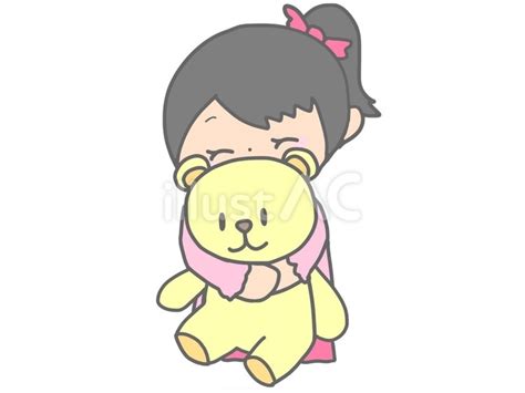 大きいクマのぬいぐるみを抱きしめる女の子イラスト No 23819223｜無料イラスト・フリー素材なら「イラストac」